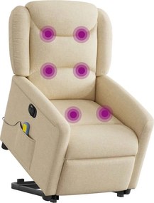Elektrické zvedací masážní polohovací křeslo krémové textil 3303232