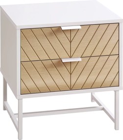 HOMCOM Noční stolek s 2 zásuvkami a ocelovými nohami, moderní design, stolek do obývacího pokoje a ložnice 45x39x48 cm Bílá a dub | Aosom
