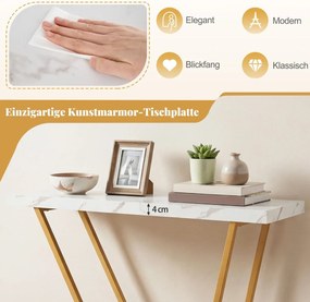 Costway Konzolový stolek 100 cm moderní s mramorovým vzhledem a bílým designem