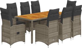 9dílný zahradní bistro set s poduškami šedý polyratan 3277027