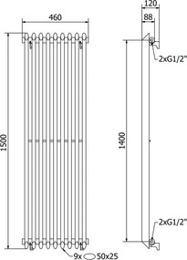 Mexen Atlanta, topné těleso 1500x460 mm, 894 W, černá, W211-1500-460-00-70