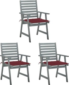 vidaXL Zahradní jídelní židle s poduškami 3 ks masivní akáciové dřevo [3064440] Barva: vínová červená