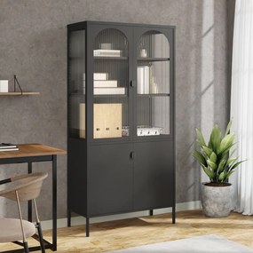 vidaXL Highboard černý 90 x 40 x 180 cm sklo a ocel [353000]