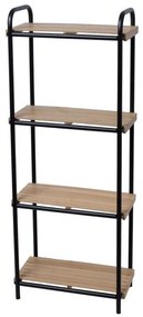 Erga Mike, kovový koupelnový čtyřpolicový regál pro postavení 42x22x106,5 cm, černá-přírodní hnědá, ERG-YKA-P.MIKE-4