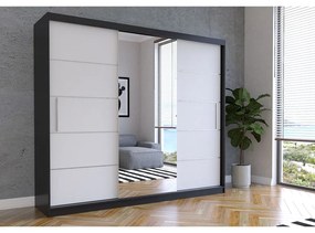 IDZ Šatní skříň Alba se zrcadlem (250 cm) Barva dřeva: Bílá + Černá