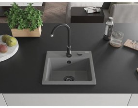 Mexen Milo, granitový dřez 435x410x171 mm, 1-komorový, šedá s černým sifonem, 6505441000-71-B
