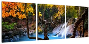 Obraz - Vodopády v Asii (s hodinami) (90x30 cm)