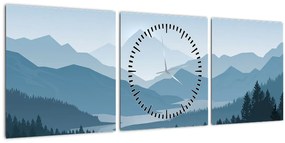 Obraz - Hory pohledem grafika (s hodinami) (90x30 cm)