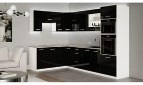 Rohová kuchyně Vicky black levý roh 290x180cm(černá vysoký lesk)