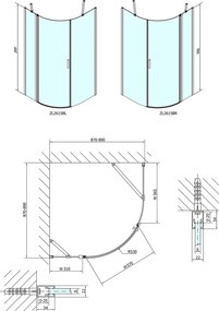 Polysan Polysan, ZOOM LINE BLACK čtvrtkruhová sprchová zástěna 900x900mm, čiré sklo, levá, ZL2615BL