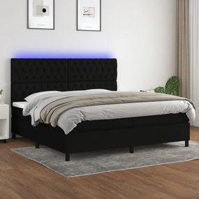 Box spring postel s matrací a LED černá 200x200 cm textil 3135143