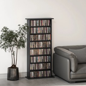 HOMCOM Knihovna s 8 policemi pro 360 CD s moderním designem, CD regál z dřevotřísky, 58x24x124,5 cm, černá