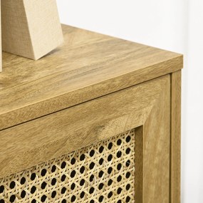 HOMCOM Buffetová skříňka s nohami z dřeva a ratanu se 2 dveřmi a 4 přihrádkami - rozměry 90L x 32,5W x 120H cm | Aosom
