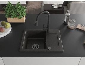 Mexen Enzo, 1-komorový granitový dřez 576x465x174 mm a dřezová baterie Elia, černá-zlatá metalíza, 6506-75-670101-70-B