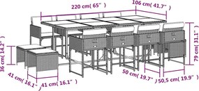 13dílný zahradní jídelní set s poduškami mix béžové polyratan 3211344