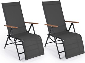 Costway Sada 2 skládacích lehátek s nastavitelným opěradlem, nosnost do 150 kg