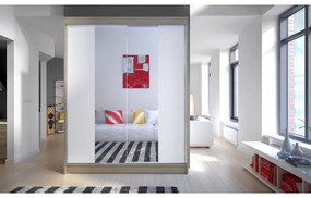 Šatní skříň Belgia II, Barva: černý + bílá + zrcadlo, Osvětlení: osvětlení LED RGB - barevné