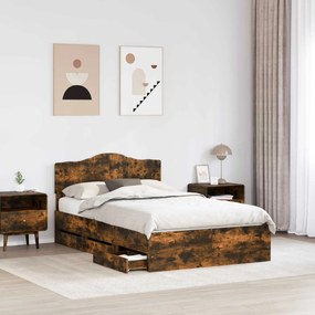 Rám postele s čelo Kouřový dub 135 x 190 cm Inženýrské dřevo 3413016