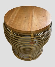 Vingo Odkládací stolek z ratanu s dřevěnou deskou, 60 cm