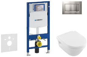 Geberit Duofix - Modul pro závěsné WC s tlačítkem Sigma30, matný chrom/chrom + Villeroy Boch - WC a sedátko, DirectFlush, SoftClose, CeramicPlus 111.300.00.5 NB7