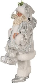 Dekorace Santa ve stříbrném obleku s pytlem dárků - 18*11*28 cm