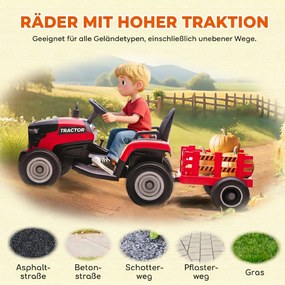 AIYAPLAY Elektrický dětský traktor, sedací traktor s dálkovým ovládáním, měkký start, pro děti ve věku 3-8 let, červený
