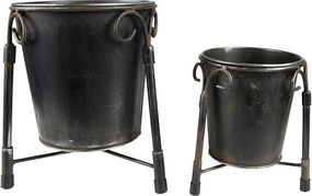 Set 2ks černý antik kovový květináč Oma - Ø 17*23 / Ø 12*17 cm