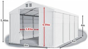 Garážový stan 8x8x4m střecha PVC 560g/m2 boky PVC 500g/m2 konstrukce ZIMA Bílá Šedá Bílé