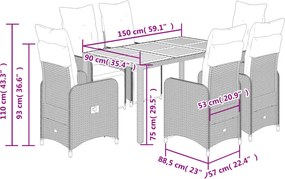7dílný zahradní bistro set s poduškami černý polyratan 3277130