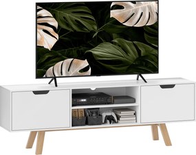 HOMCOM TV skříňka, stojan na TV pro TV až do 65 palců, nízká skříňka se 2 skříňkami a 2 policemi, TV skříňka do obývacího pokoje, 150 x 39 x 50 cm Bíl