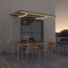 Automatická markýza LED a senzor větru 350 x 250 cm žlutá/bílá 3069093