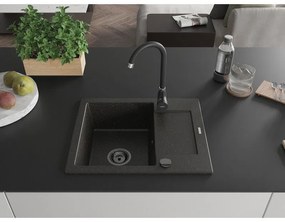 Mexen Enzo, granitový dřez 576x465x174 mm, 1-komorový, černá-zlatá metalíza s černým sifonem, 6506571005-75-B