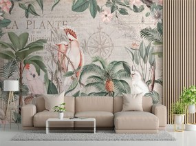 Gario Fototapeta Čtyři papoušci a tropické rostliny - Andrea Haase Materiál: Vliesová, Rozměry: 200 x 140 cm