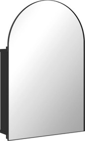 HOMCOM Zrcadlová skříňka do koupelny, klenutá koupelnová skříňka s dveřmi otočnými o 180°, 3 policemi, kovová, černá 50 x 12 x 76 cm