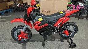 AIYAPLAY Elektrická dětská motorka 12 V se 2 odnímatelnými pomocnými koly, 2 motory, zadní odpružení, hudba, 3 km/h, 3-6 let, červená