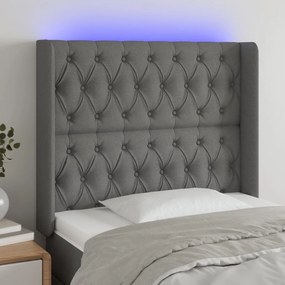 Čelo postele s LED tmavě šedé 93 x 16 x 118/128 cm textil 3124367