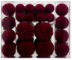 Flamenco Mystique Sada vánočních ozdob v balení, 48 sametových ozdob, vínová BSN72