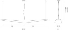 Artemide AK10300 Mouette Symmetric 2500, závěsné designové svítidlo, 105W LED 3000K stmívatelné DALI, 255cm, délka závěsu 590cm