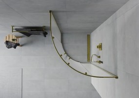 Mexen Rio, čtvrtkruhový sprchový kout s posuvnými dveřmi 80 (dveře) x 80 (dveře) x 190 cm, 5mm sklo námraza, zlatý profil, 863-080-080-50-30