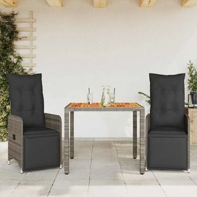 3dílný zahradní bistro set s poduškami šedý polyratan 3277157