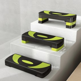 HOMCOM Aerobní stepper, výškově nastavitelné, pro vnitřní i venkovní použití, nosnost až 150 kg, 80 x 31 x 10-20 cm, Zelený