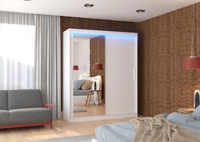 ADRK Furniture Posuvná skříň se zrcadlem a LED osvětlením TOM 180 SW-TOM-W-180+L-V276