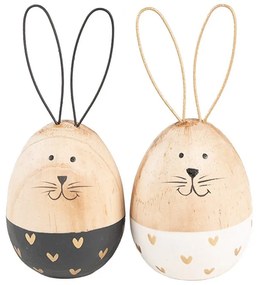 Černo-hnědá dřevěná dekorativní figurka vejce králík - Ø 6*14 cm
