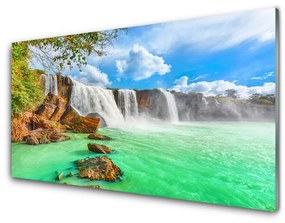 Obraz na skle Vodopád Jezero Krajina 100x50 cm