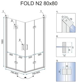 Rea - FOLD N2 skládací sprchový kout 80 x 80 cm, čiré sklo, REA-K9990