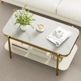 Costway Obdélníkový konferenční stolek Moderní pohovka Accent Table White