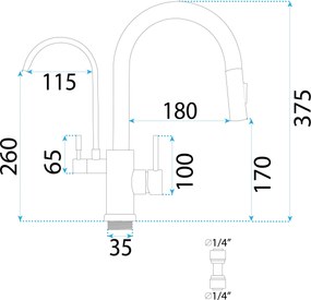Rea Eco Fresh, dřezová baterie s výtokem pro filtr pitné vody, broušená ocel, REA-B7563
