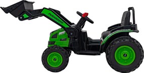 Ramiz Dětský bagr-traktor na baterie zelený + pohyblivé rameno s lžící + dálkové ovládání + pomalý start + FM rádio + LED