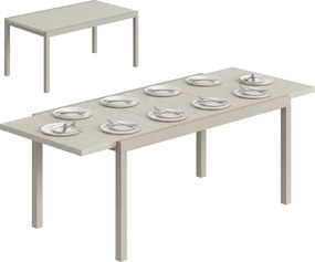 Outsunny rozkládací zahradní stůl, 154–214 × 85 × 75 cm, hliníkový jídelní stůl pro 8–10 osob, obdélníkový stůl na balkon/terasu s dekorem dřeva, odol