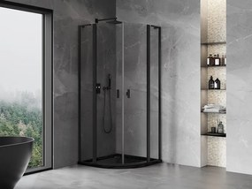 Mexen Mist L, čtvrtkruhový sprchový kout s 2-křídlými dveřmi, 100 x 100 cm, 8mm čiré sklo, černý profil, 8A32L-100-100-70-00